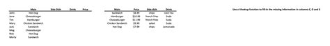 Solved Use A Vlookup Function To Fill In The Missing