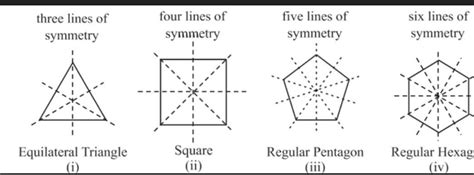 Draw Five Regular Polygon And Also Draw Line Of Symmetry On Them
