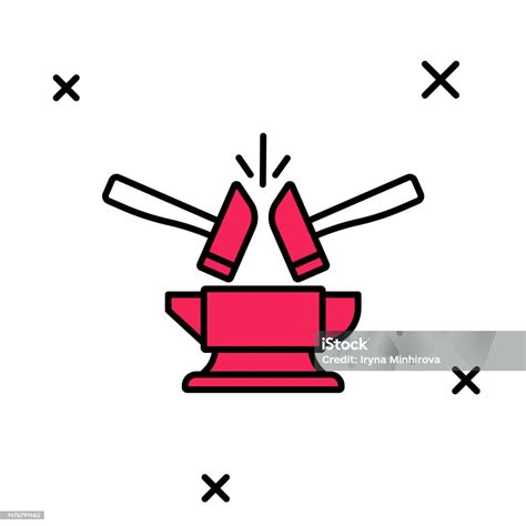 흰색 배경에 격리 된 블랙 스미스 모루 도구와 망치 아이콘을 가득 채웠습니다 금속 위조 위조 도구 벡터 컴퓨터 그래픽에 대한 스톡 벡터 아트 및 기타 이미지 Istock