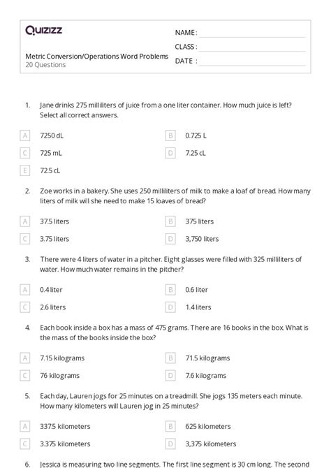 50 Measurement Word Problems Worksheets For 5th Grade On Quizizz