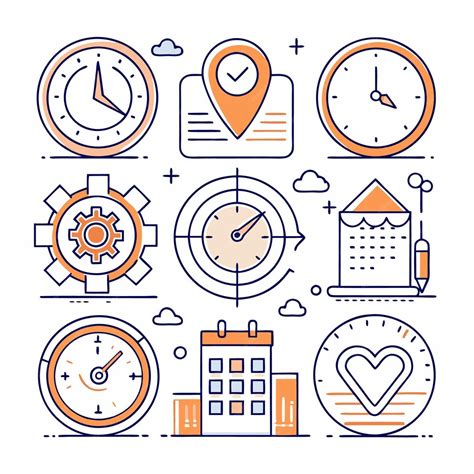 Set Of Linear Icons Related To Time Management Scheduling And Productivity Premium Ai