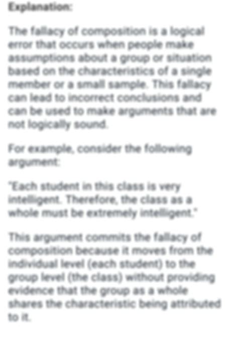 SOLUTION Critical Thinking Fallacies Fallacy Of Composition Studypool