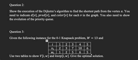 Solved Given The Following Graph G Answer Question And Chegg
