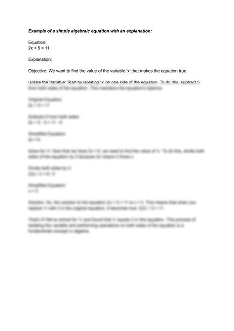 Solution Example Of A Simple Algebraic Equation With An Explanation