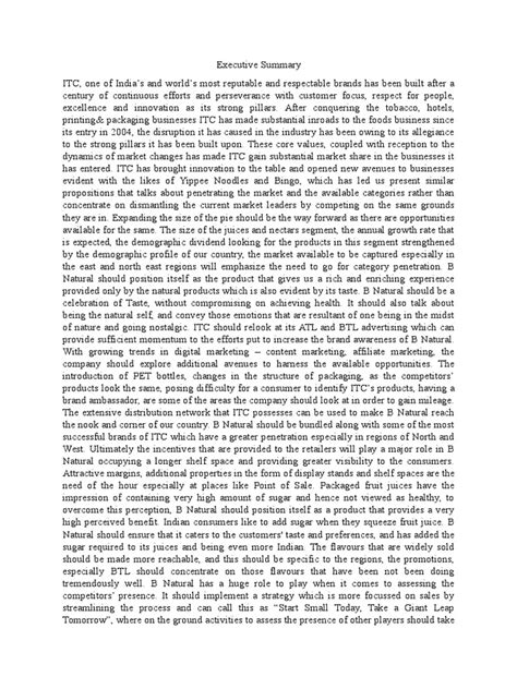 Executive Summary Itc Pdf Brand Drink