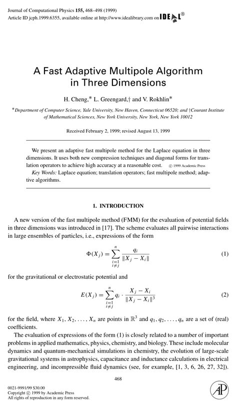 Pdf A Fast Adaptive Multipole Algorithm In Three Dimensions