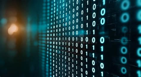 Digital Binary Code Background With Glowing Numbers And Data Flow This