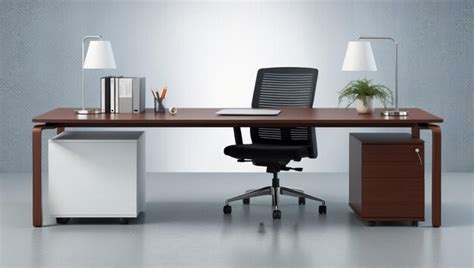 A Modern Office Setup Featuring A Desk Chair And Computer Premium Ai