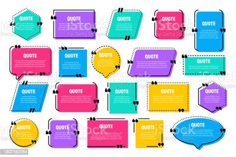 다채로운 고립 된 견적 프레임 세트 인용 표시가 있는 음성 거품입니다 빈 텍스트 상자 와 따옴표입니다 블로그 게시물 템플릿입니다