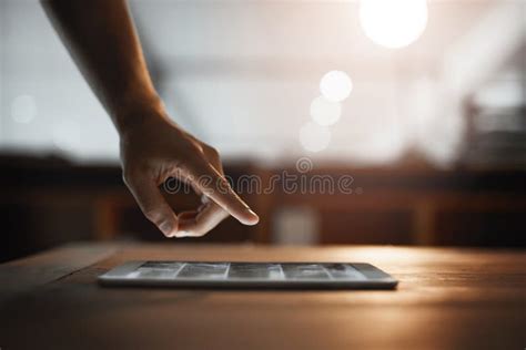 Hand Night And Business With Man Tablet And Internet With Digital App