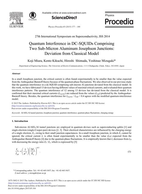 Pdf Quantum Interference In Dc Squids Comprising Two Sub Micron Aluminum Josephson Junctions