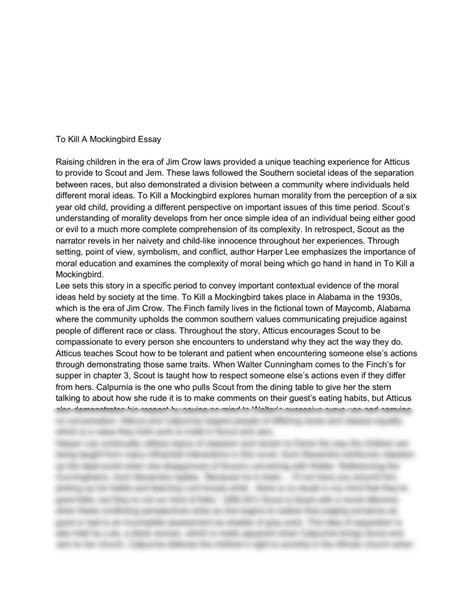 To Kill A Mockingbird Essay English Academic Grade 10 Ossd