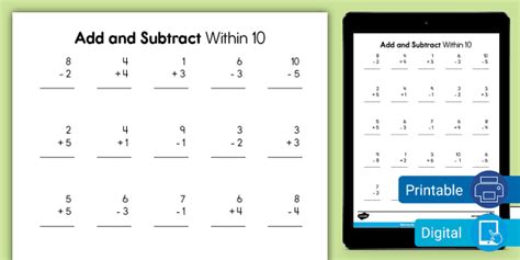 Add And Subtract Within 10 Worksheets Twinkl Usa Twinkl Worksheets Library