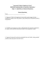 Expt 8 PreLab Questions Quantities Docx Community College Of Baltimore County CHEM108