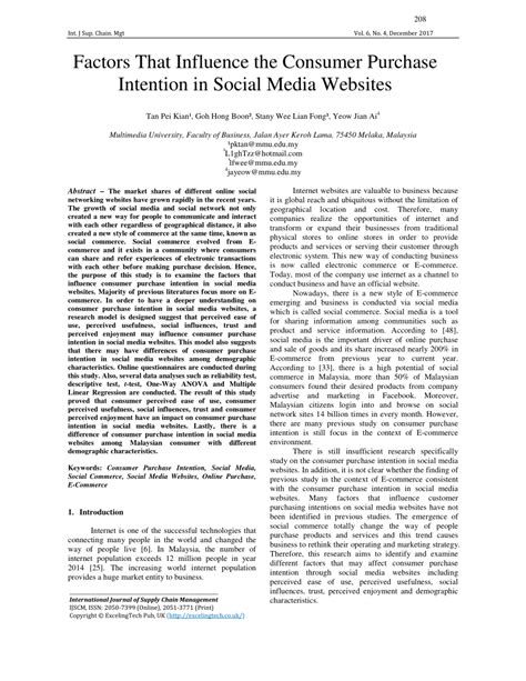 Pdf Factors That Influence The Consumer Purchase Intention In Socialmedia Websites