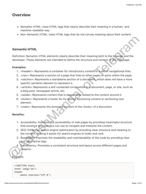 Semantic Vs Non Semantic Html Watermark Pdf Html Element Html