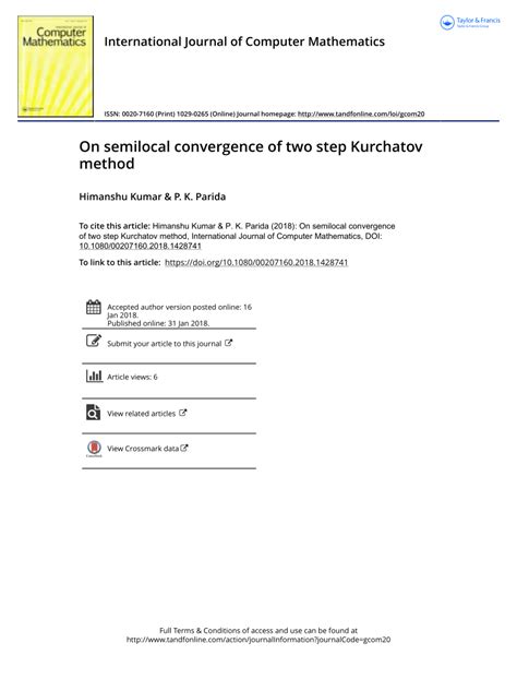 Pdf On Semilocal Convergence Of Two Step Kurchatov Method