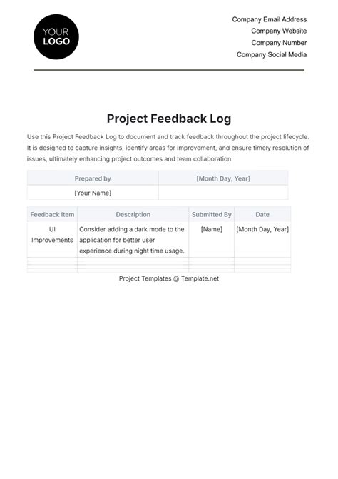 Free Feedback Log Template To Edit Online