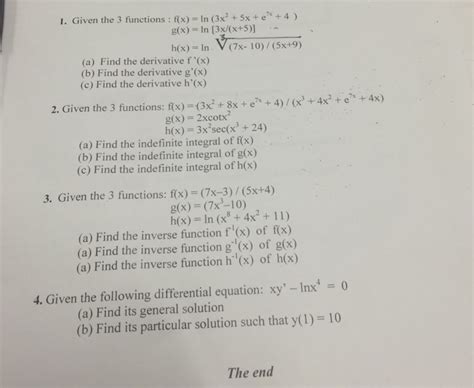 Solved Given The 3 Functions F X In 3x 2 5x E 7x