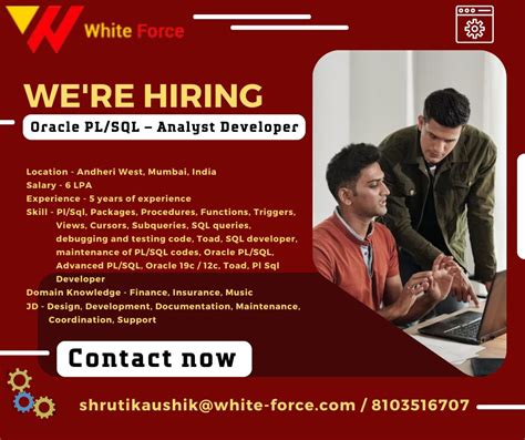 White Force Group On Linkedin Position Oracle Plsql Analyst Developer Location Andheri West