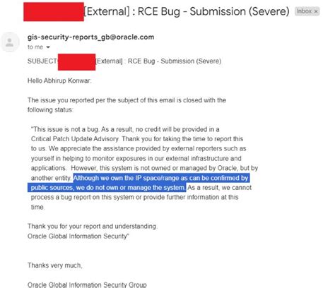 Abhirup Konwar On Linkedin Reported Unauthenticated Rce To Oracle Response Ip Belongs To Us But…