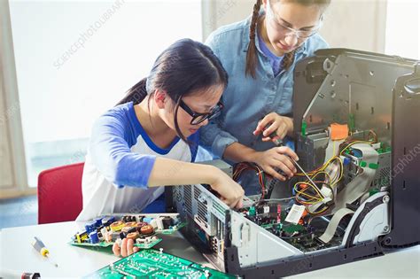Girl Students Assembling Computer Stock Image F020 1706 Science