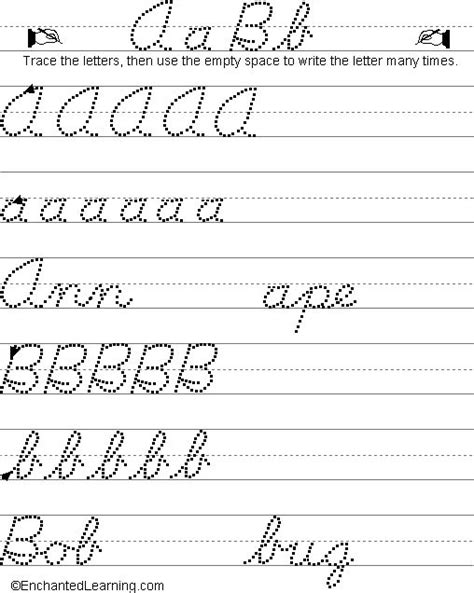 Writing Cursive Letters A B EnchantedLearning Com Cursive Letters Cursive Writing Teaching