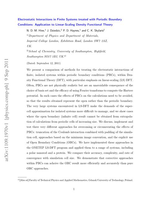 Pdf Electrostatic Interactions In Finite Systems Treated With Periodic Boundary Conditions