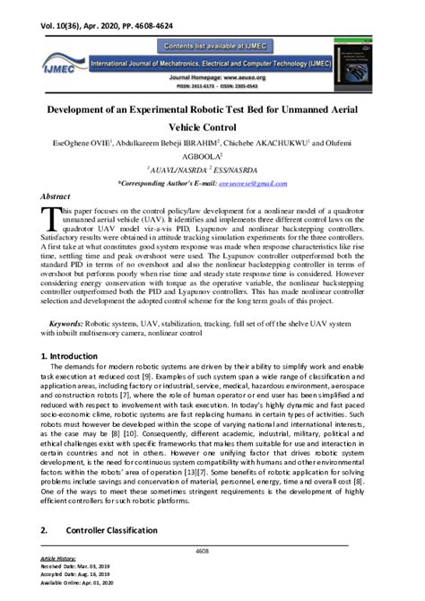 Pdf Development Of An Experimental Robotic Test Bed For Unmanned