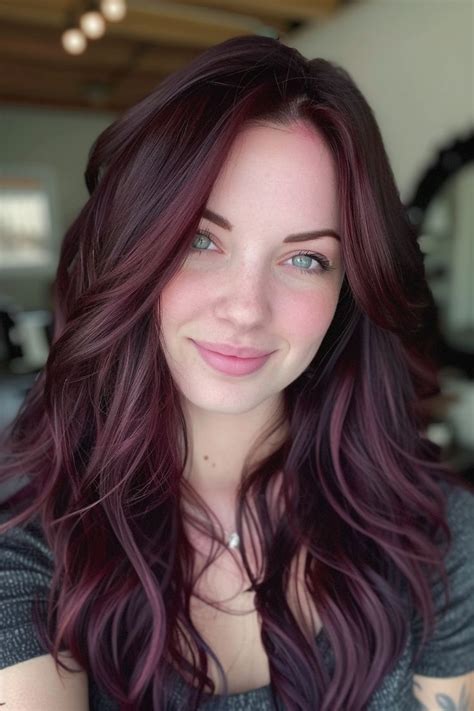 Perfect Long Layered Hairstyles With Curtain Bangs Best Hair Color Ideas Plum Hair Cool