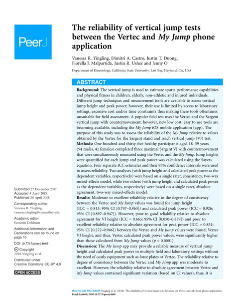 Pdf The Reliability Of Vertical Jump Tests Between The Vertec And My Jump Phone Application