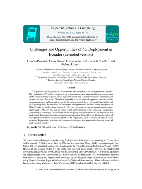 Challenges And Opportunities Of 5g Deployment In Ecuador Extended Version Pdf Computer