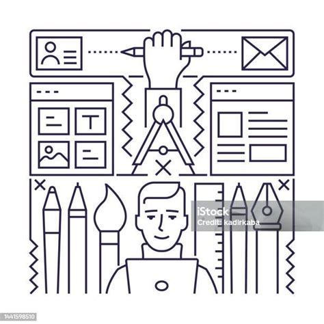 크리에이티브 프로세스 객체 및 요소 선 아이콘 그림 모음입니다 아이콘 세트 또는 배너 템플릿 검색 엔진에 대한 스톡 벡터 아트 및 기타 이미지 Istock