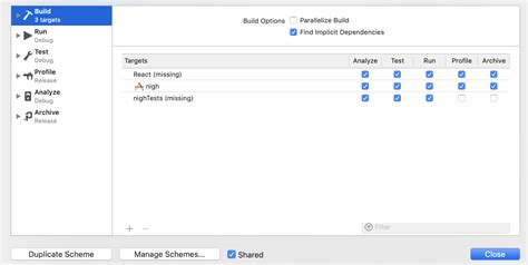 Ios Why Is React Missing In Xcode Scheme Build Targets List Stack