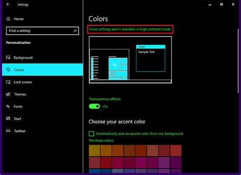 Някои настройки не са налични при грешка в режима на висок контраст Windows 11 10