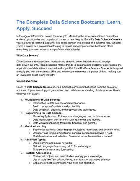 ppt the complete data science bootcamp learn apply succeed