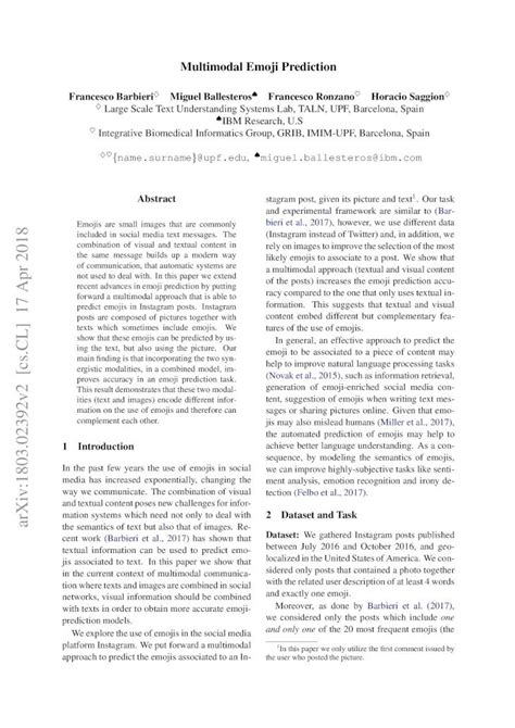 Pdf Multimodal Emoji Prediction · Instagram Instead Of Twitter And In Addition