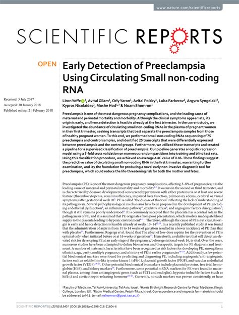 Pdf Early Detection Of Preeclampsia Using Circulating Small Non
