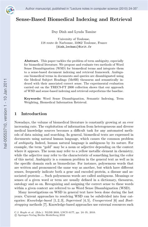 Pdf Sense Based Biomedical Indexing And Retrieval