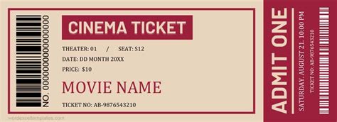 Free Printable Blank Movie Ticket Templates [pdf Word]
