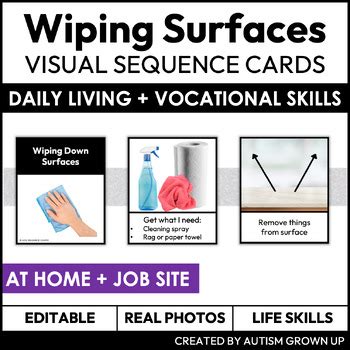 Wiping Surfaces Visual Sequence Cards Life Skills Job Skills Editable