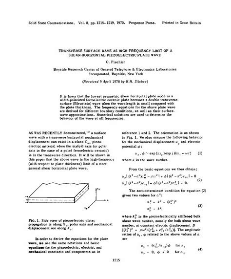 Pdf Transverse Surface Wave As High Frequency Limit Of A Shear Horizontal Piezoelectric Plate
