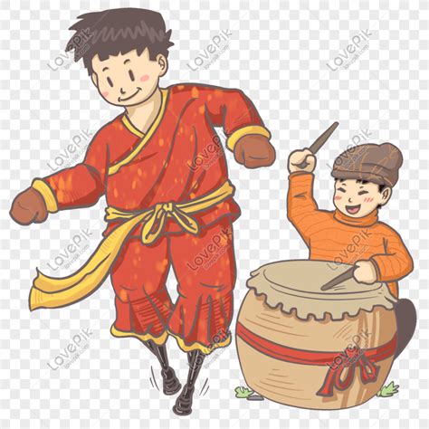 랜턴 축제에서 드럼을 연주하는 어린 소년 Png 일러스트 무료 다운로드 Lovepik