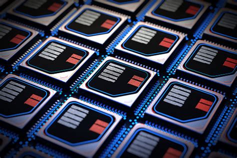 컴퓨터 서버 개념입니다 마이크로 칩 Cpu의 행 실리콘 웨이퍼 3d 렌더링 Cpu에 대한 스톡 사진 및 기타 이미지 Cpu 과학 데이터 Istock