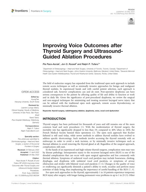 Pdf Improving Voice Outcomes After Thyroid Surgery And Ultrasound Guided Ablation Procedures