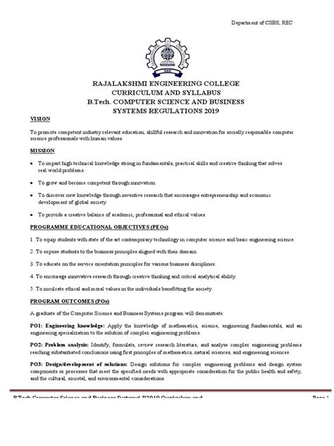R2019 Csbs Curriculum And Syllabus Pdf Probability Distribution C