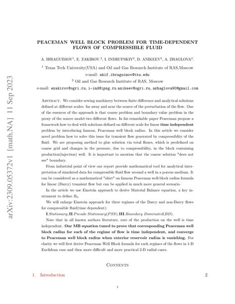 Peaceman Well Block Problem For Time Dependent Flows Of Compressible Fluid Deepai