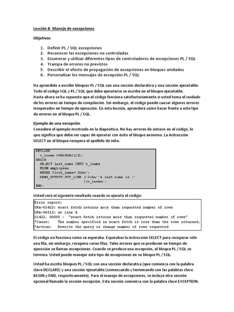 Lección 8 Plsql Fundamentals Pdf Pl Sql Sql