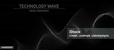 추상적 인 어두운 배경에 움직이는 점의 물결 3d 벡터 그림입니다 3차원 형태에 대한 스톡 벡터 아트 및 기타 이미지 3차원