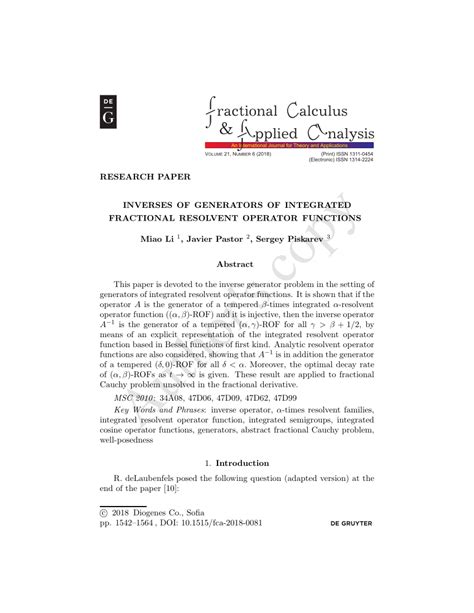 Pdf Inverses Of Generators Of Integrated Fractional Resolvent Operator Functions